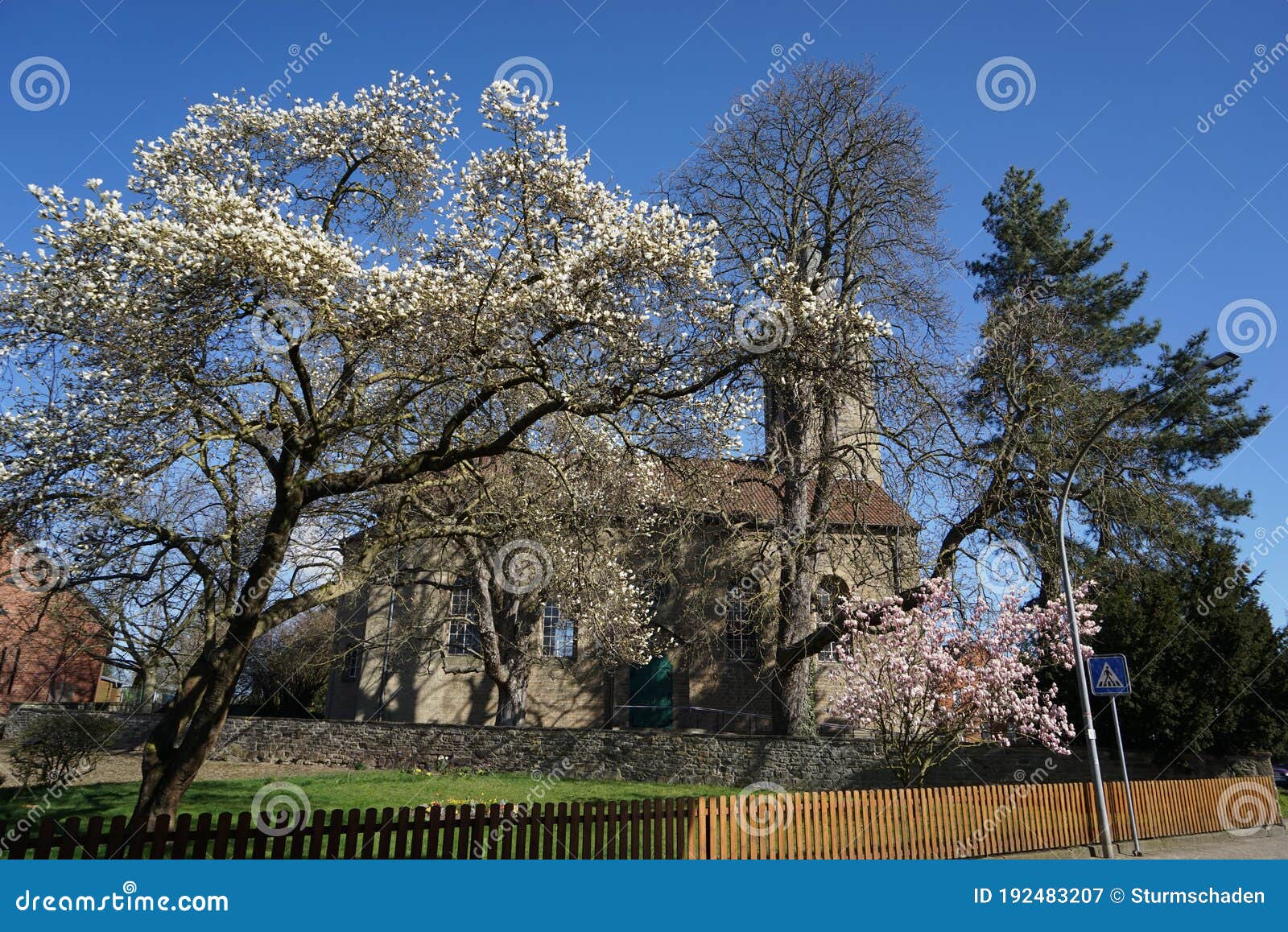 Flowers in Spring and a Church in the Background Stock Image - Image of ...