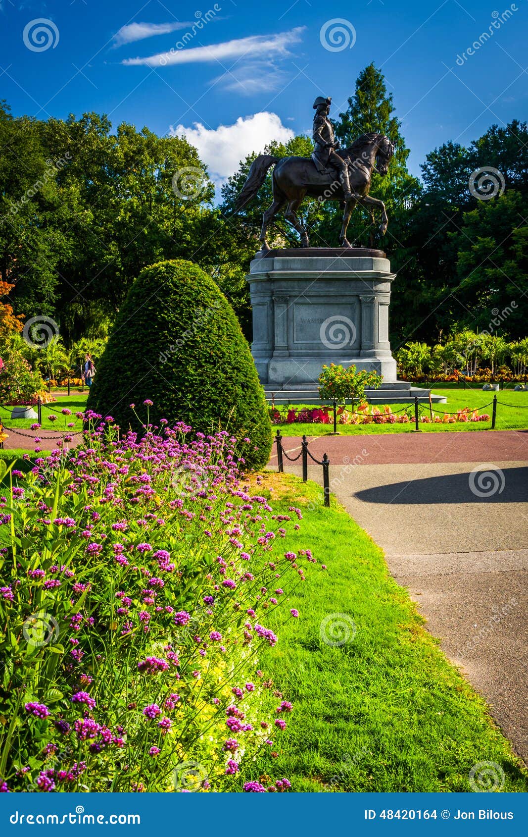 Flowers and Statue of George Washington at the Commons in Boston Stock ...