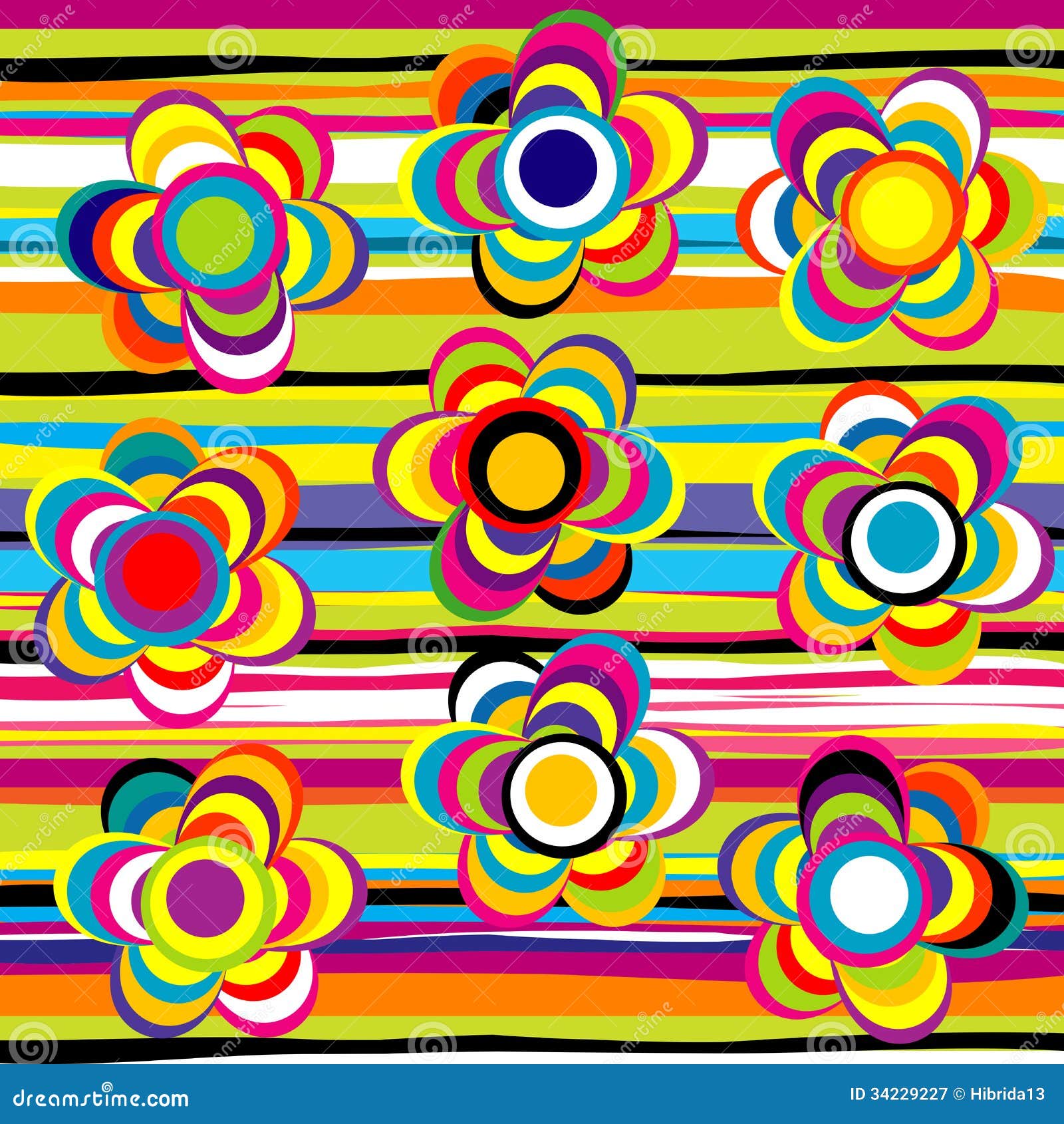 Flowers and Stripes Background Stock Illustration - Illustration of ...