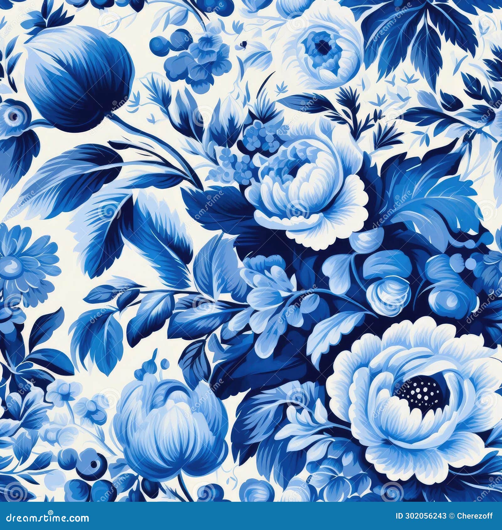 Flowers in the Style of Gzhel Stock Image - Image of print, retro ...