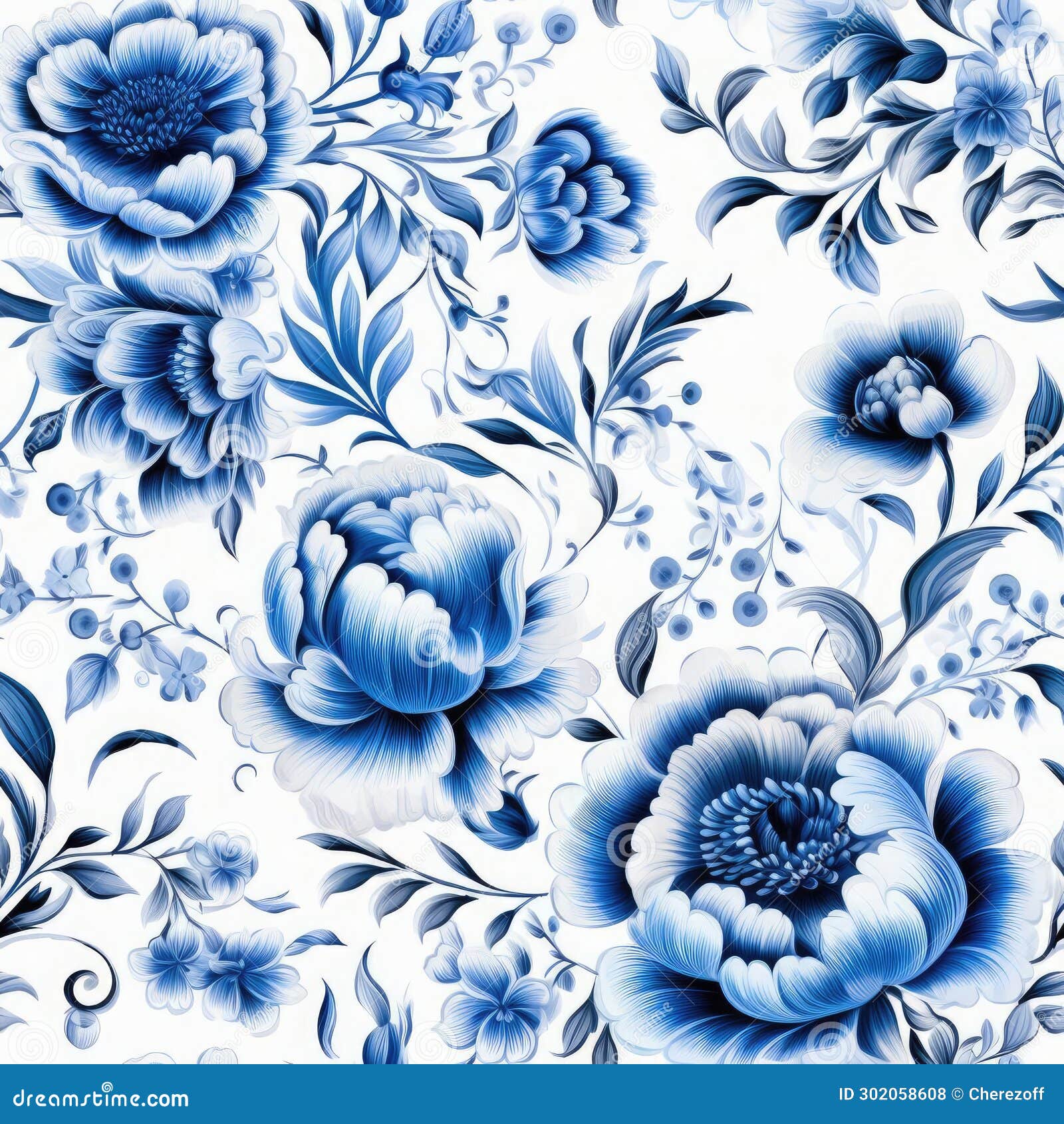 Flowers in the Style of Gzhel Stock Photo - Image of pattern, decor ...