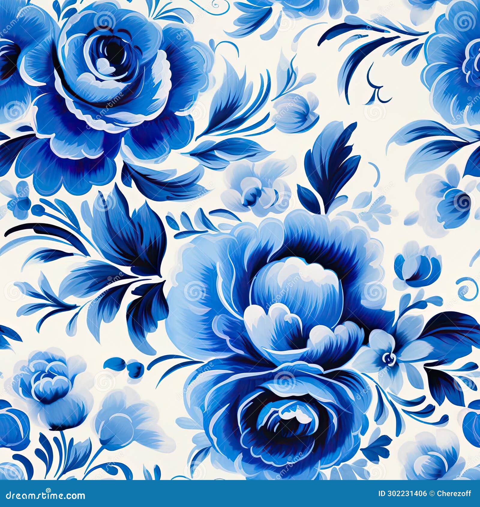 Flowers in the Style of Gzhel Stock Illustration - Illustration of ...