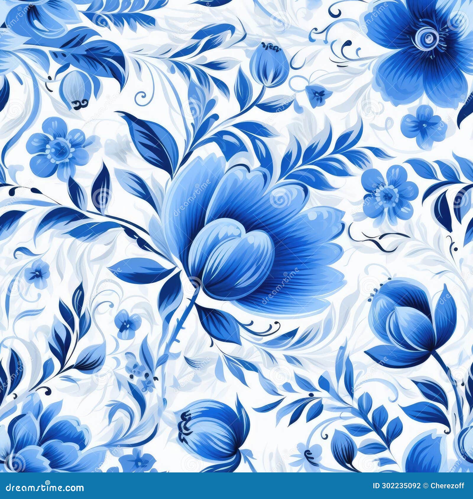 Flowers in the Style of Gzhel Stock Photo - Image of seamless, print ...