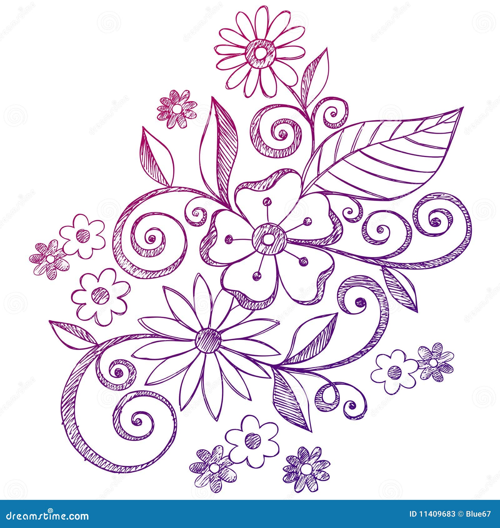 Flowers and Swirls Sketchy Notebook Doodles Stock Vector - Illustration ...