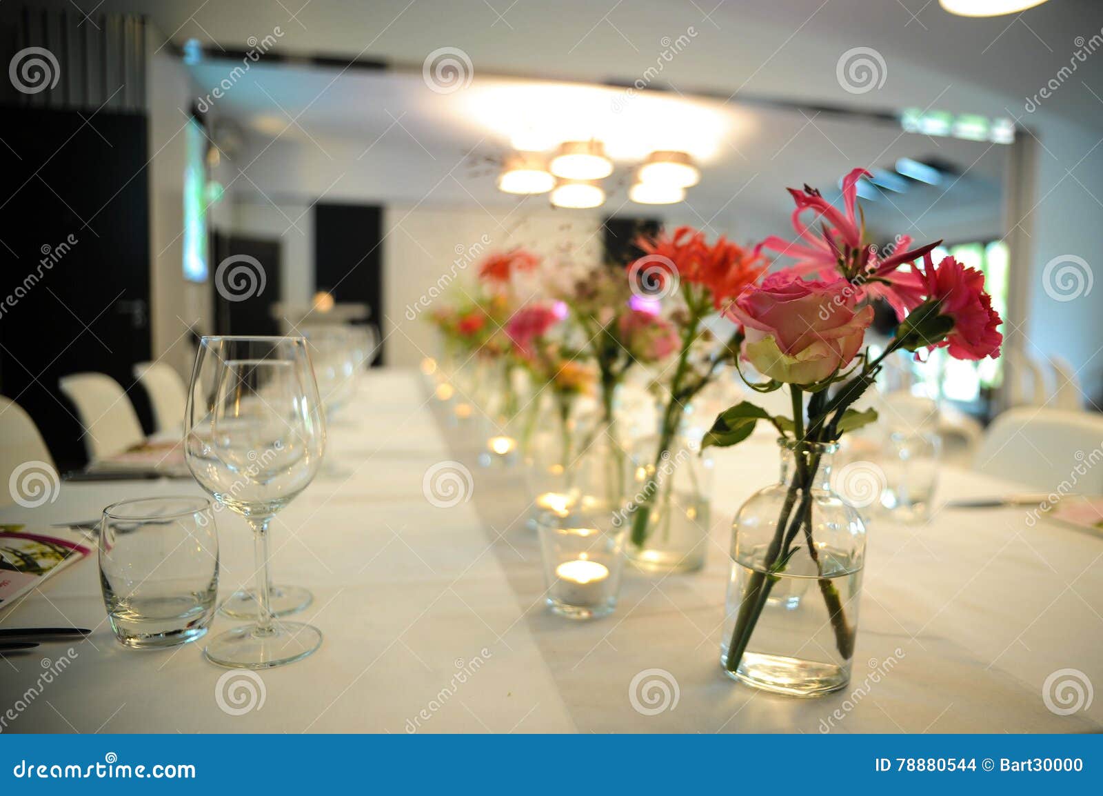 Flowers on table stock photo. Image of event, napkin - 78880544