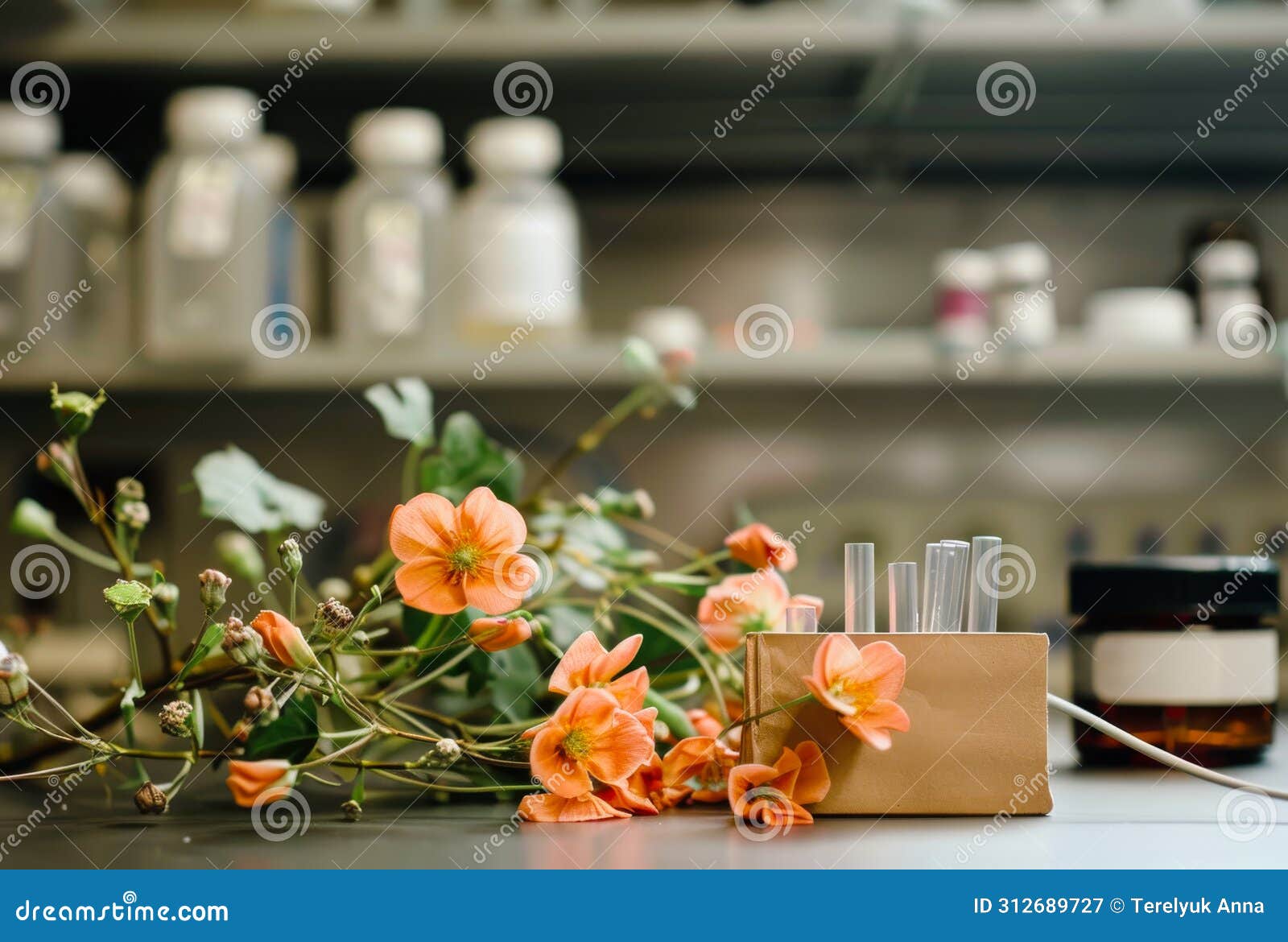 Flowers and Test Tubes in Laboratory Stock Image - Image of plant ...