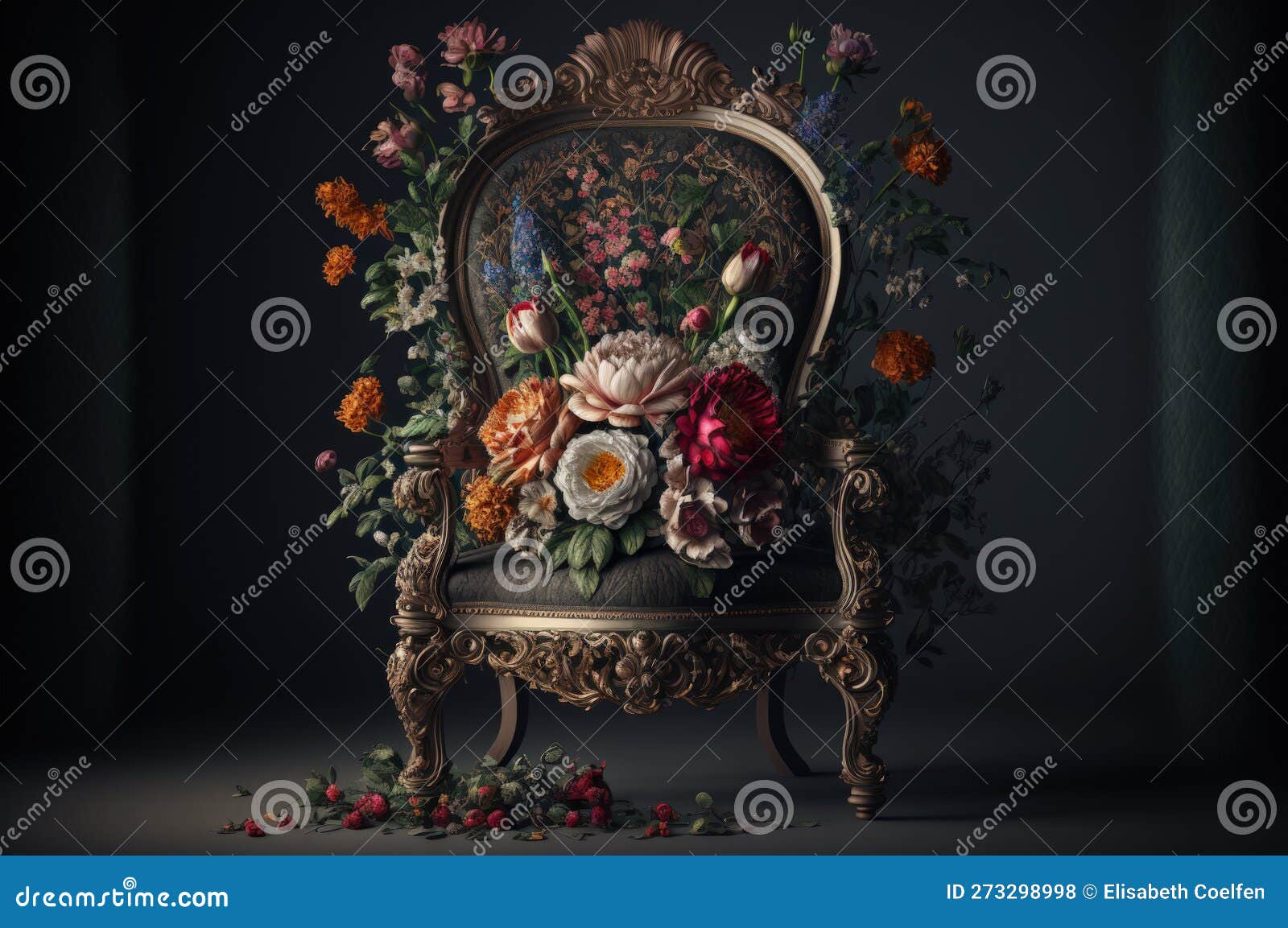 Flowers on a throne stock illustration. Illustration of romantic ...
