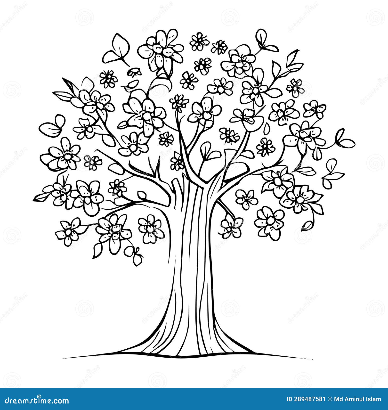 Flowers Tree Coloring Pages for Kids and Toddlers Stock Vector ...