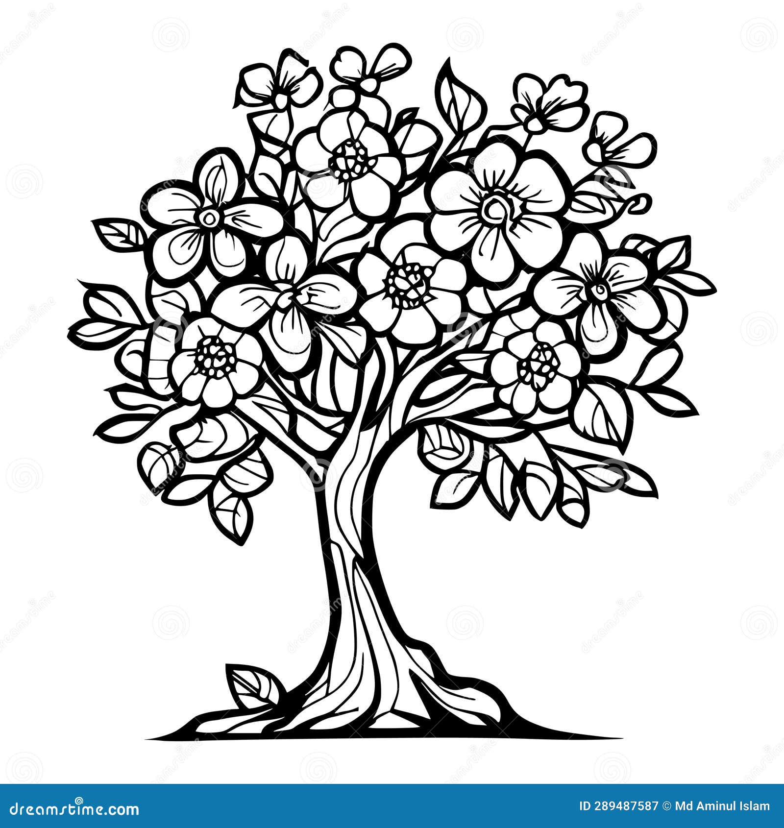Flowers Tree Coloring Pages for Kids and Toddlers Stock Vector ...
