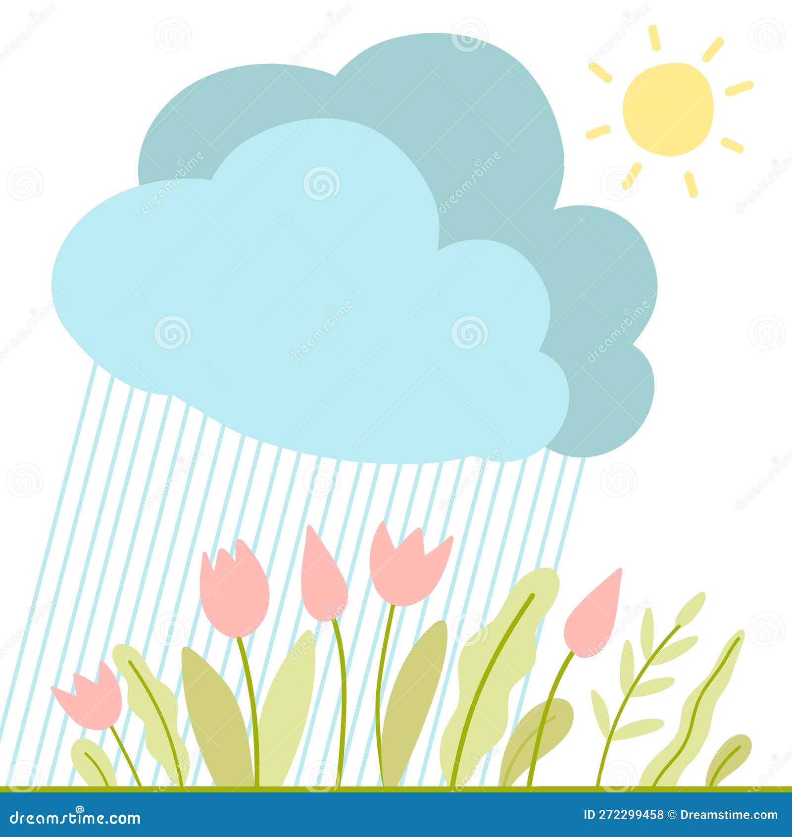 Flowers Under Rain. Cloud and Sun Stock Vector - Illustration of ...