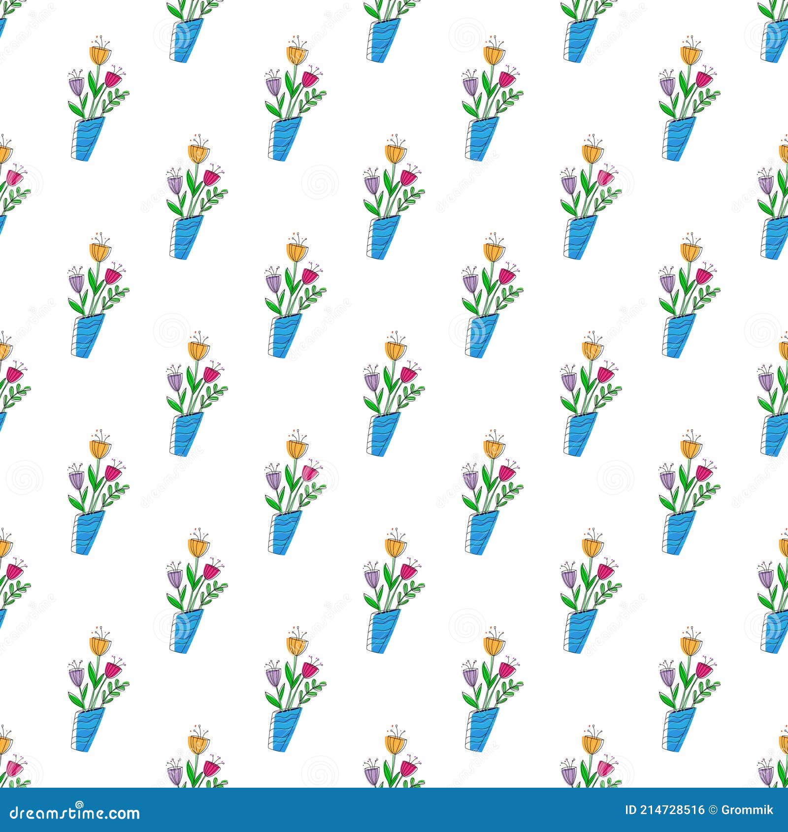 Flowers in a Vase. Seamless Pattern for Simple Backgrounds, Textures ...