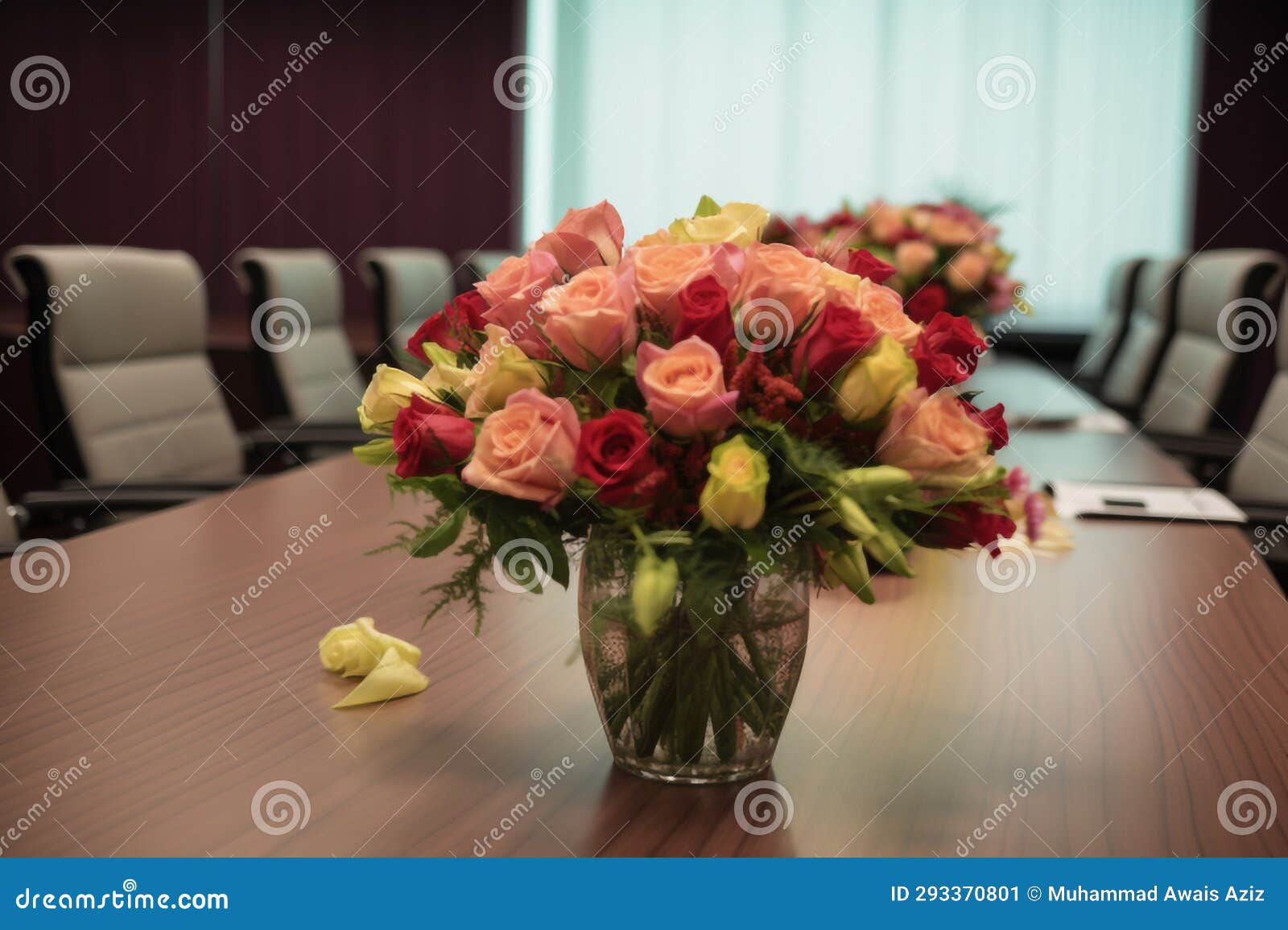Flowers in a Vase on a Table in a Meeting Room Stock Image - Image of ...