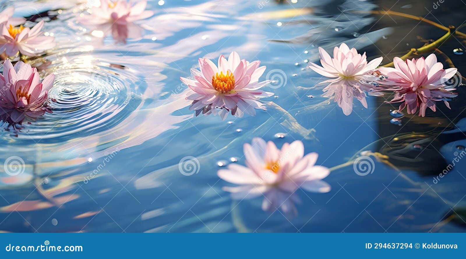 Flowers in Water Ripple Texture with Sunlight and Surface Rings ...