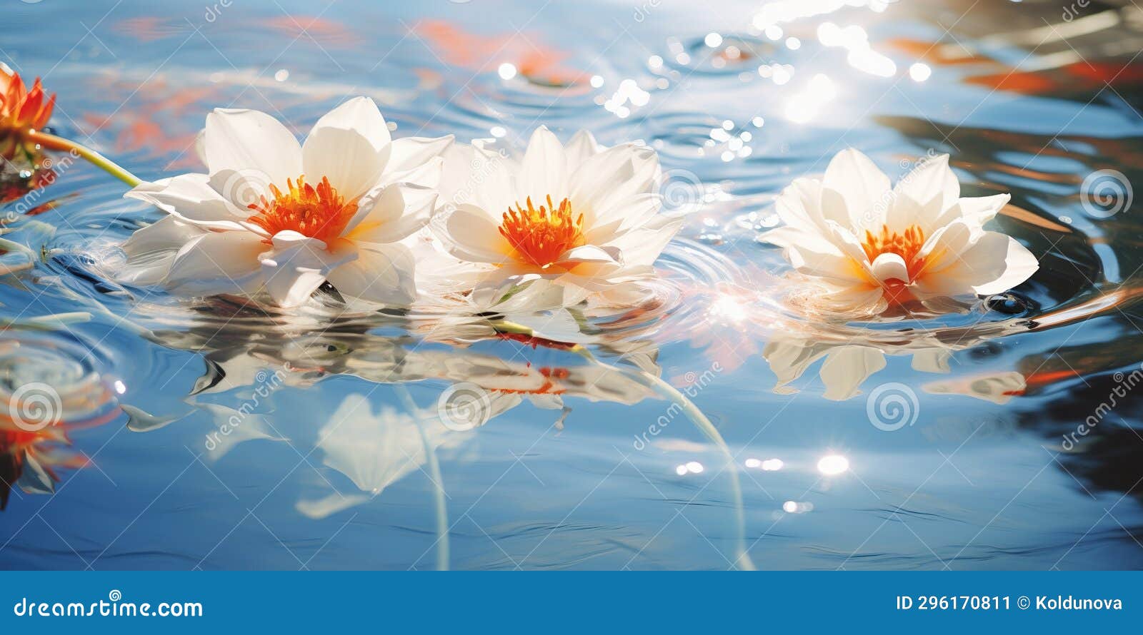 Flowers in Water Ripple Texture with Sunlight and Surface Rings ...