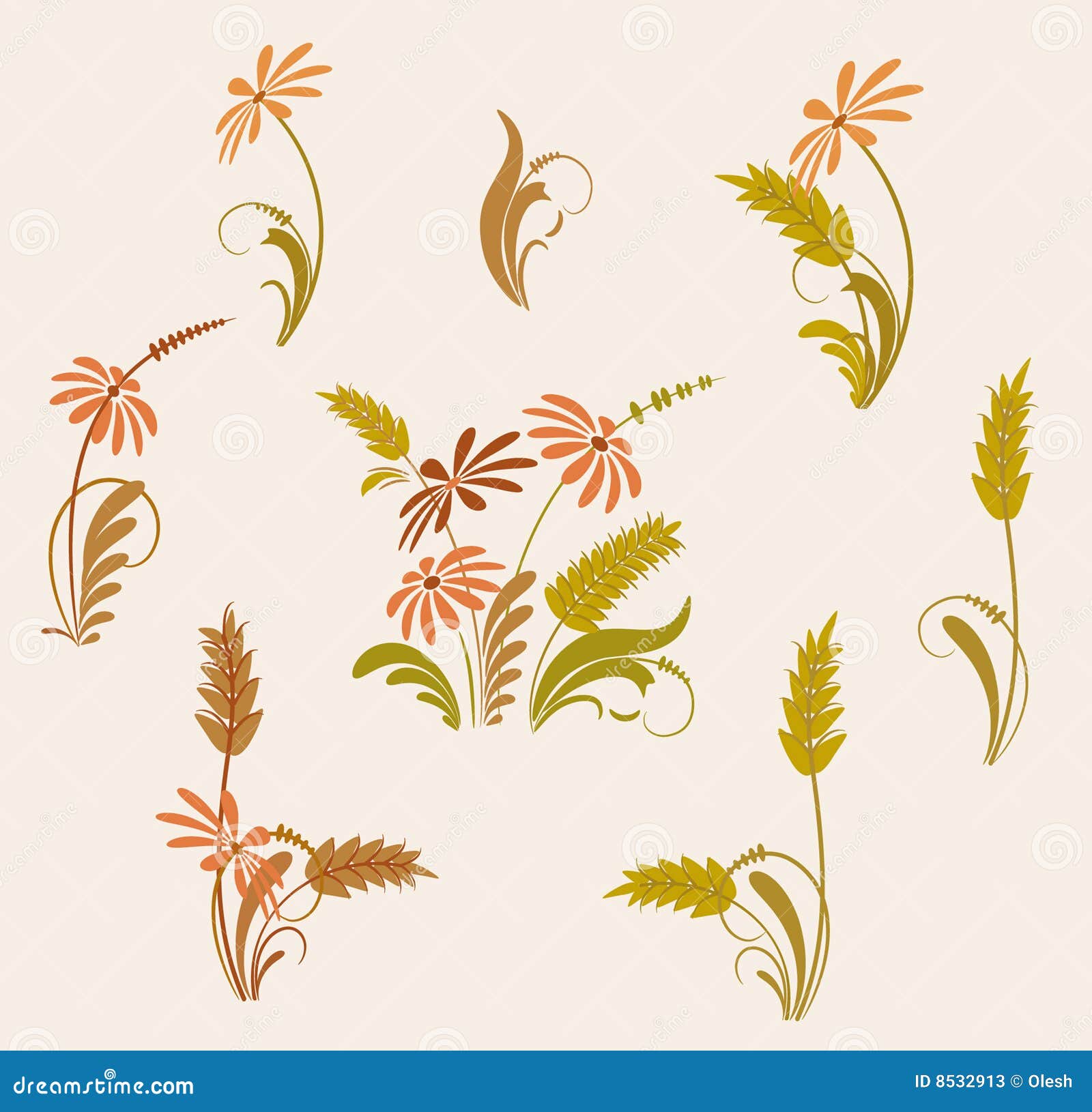 Flowers and wheat stock vector. Illustration of element - 8532913