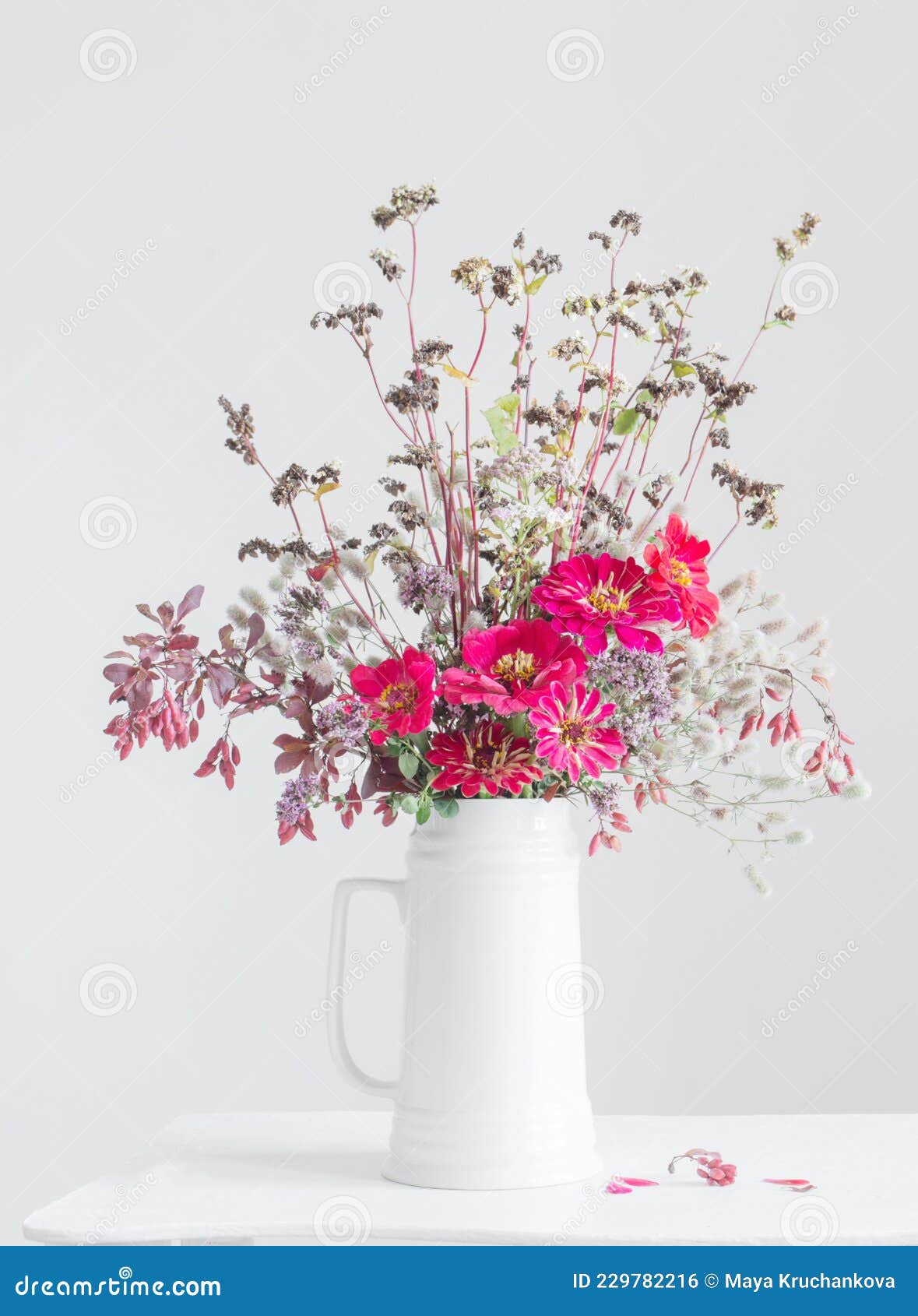 Flowers in White Jug on White Background Stock Photo - Image of design ...