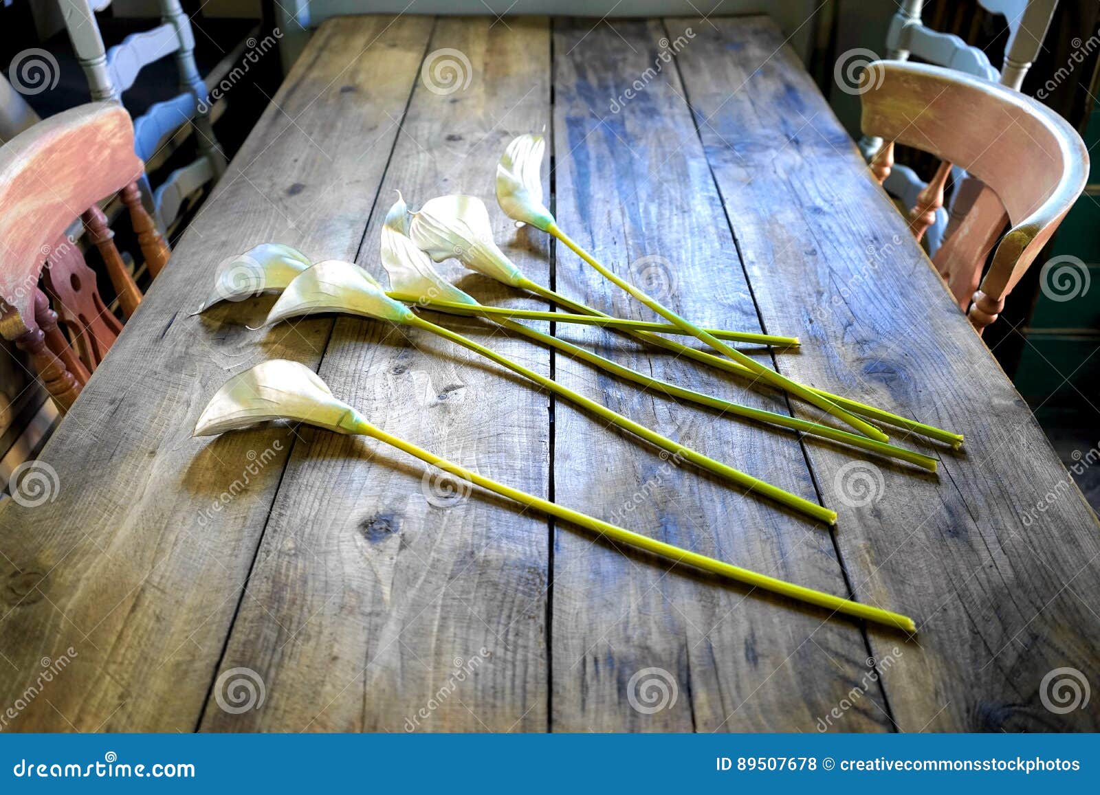 Flowers On Wooden Table Picture. Image: 89507678