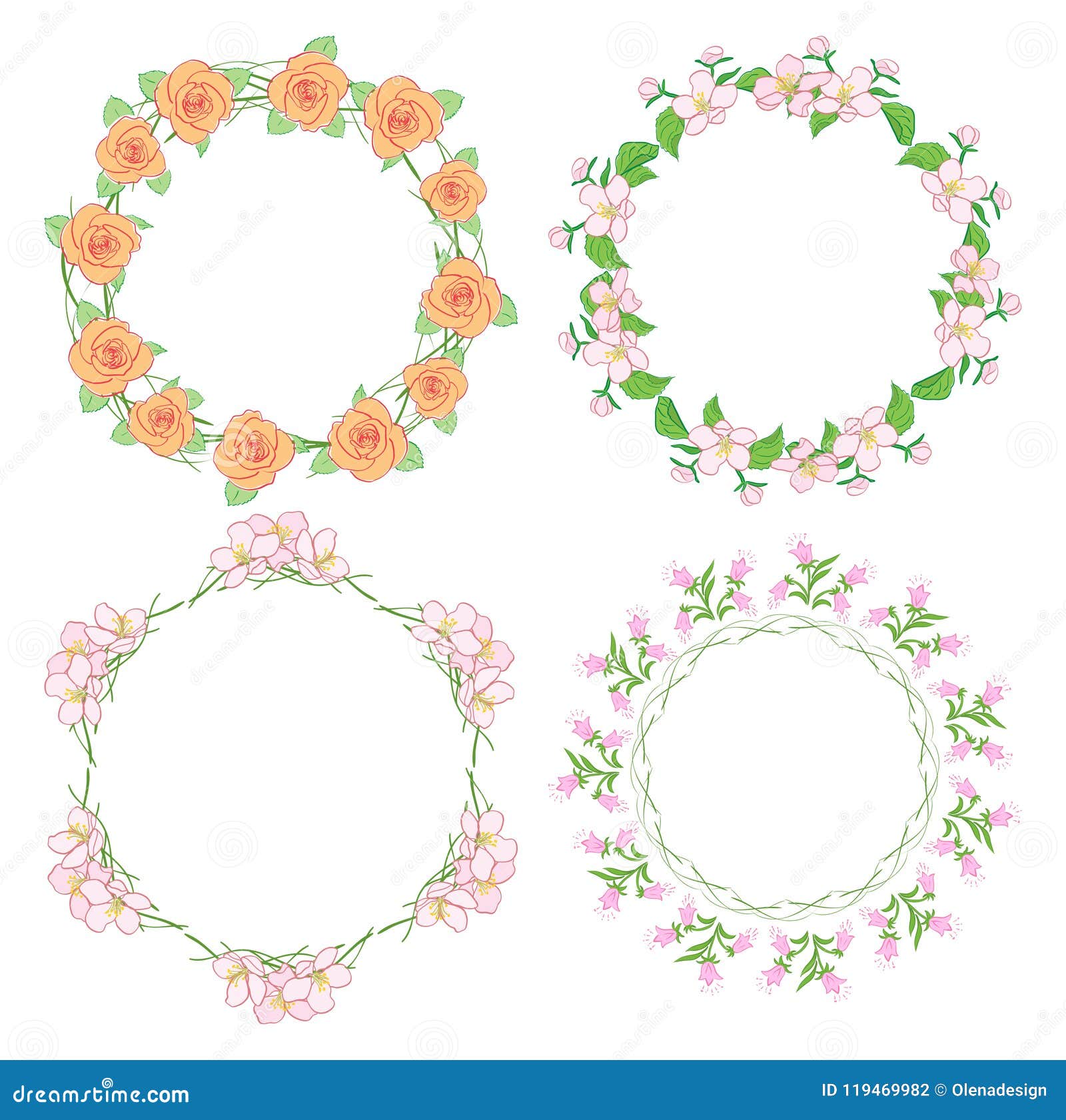 Flowers in Wreath - Round Floral Vector Frames Stock Vector ...