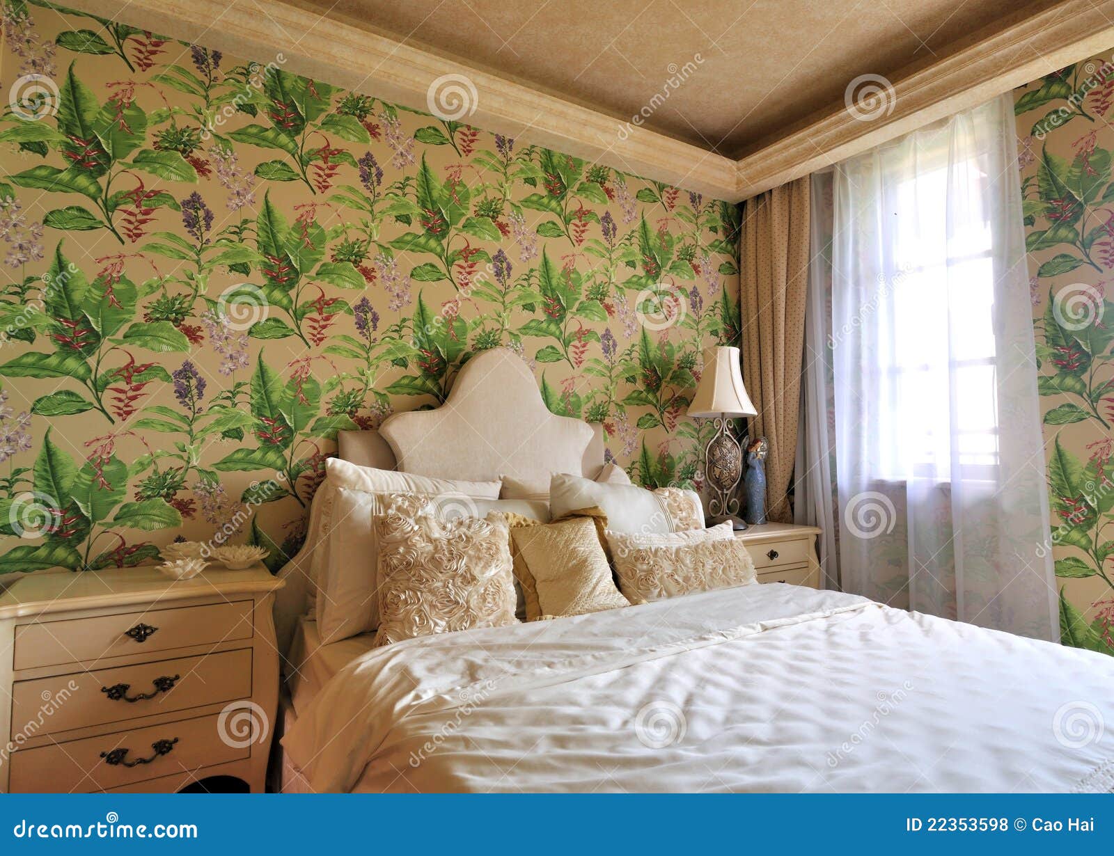 Flowery Bedroom in Morning Lighting Stock Photo - Image of flourish ...