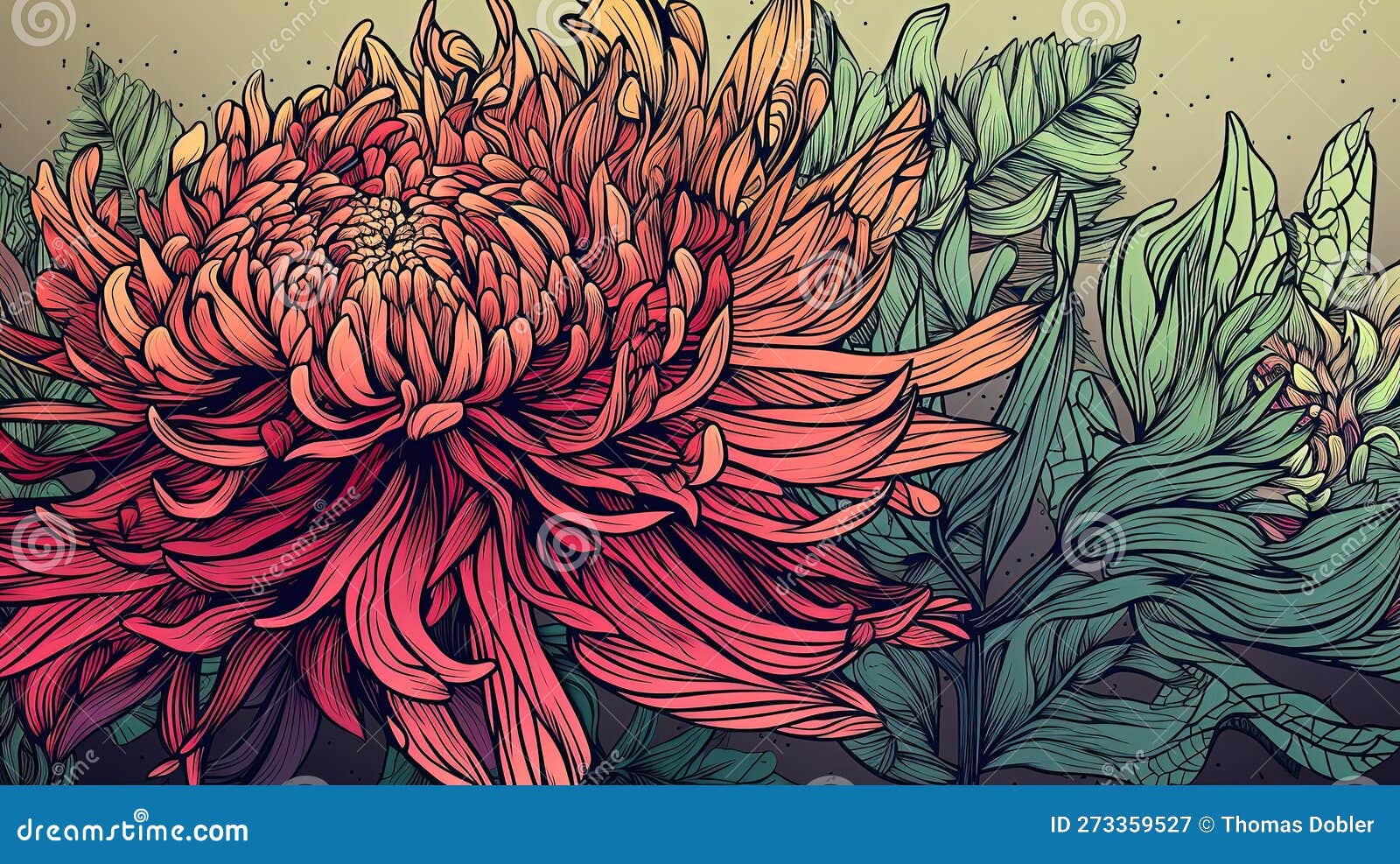 Flowery Line Art Painting stock illustration. Illustration of painting ...
