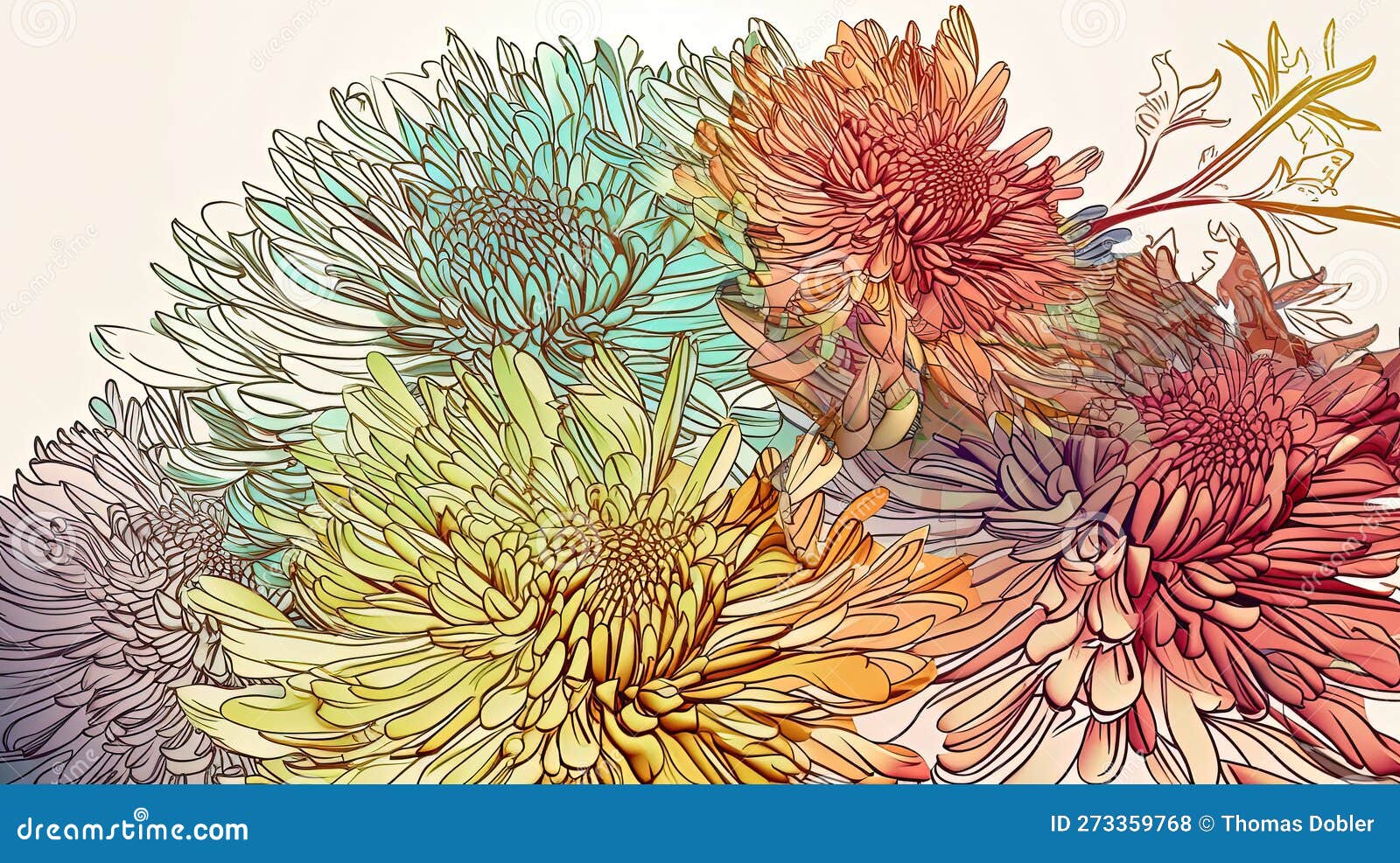 Flowery Line Art Painting stock illustration. Illustration of generated ...