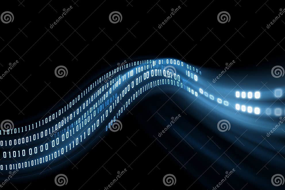 Flowing Binary Code on Black Background. Global Programming and Technology Stock Illustration ...