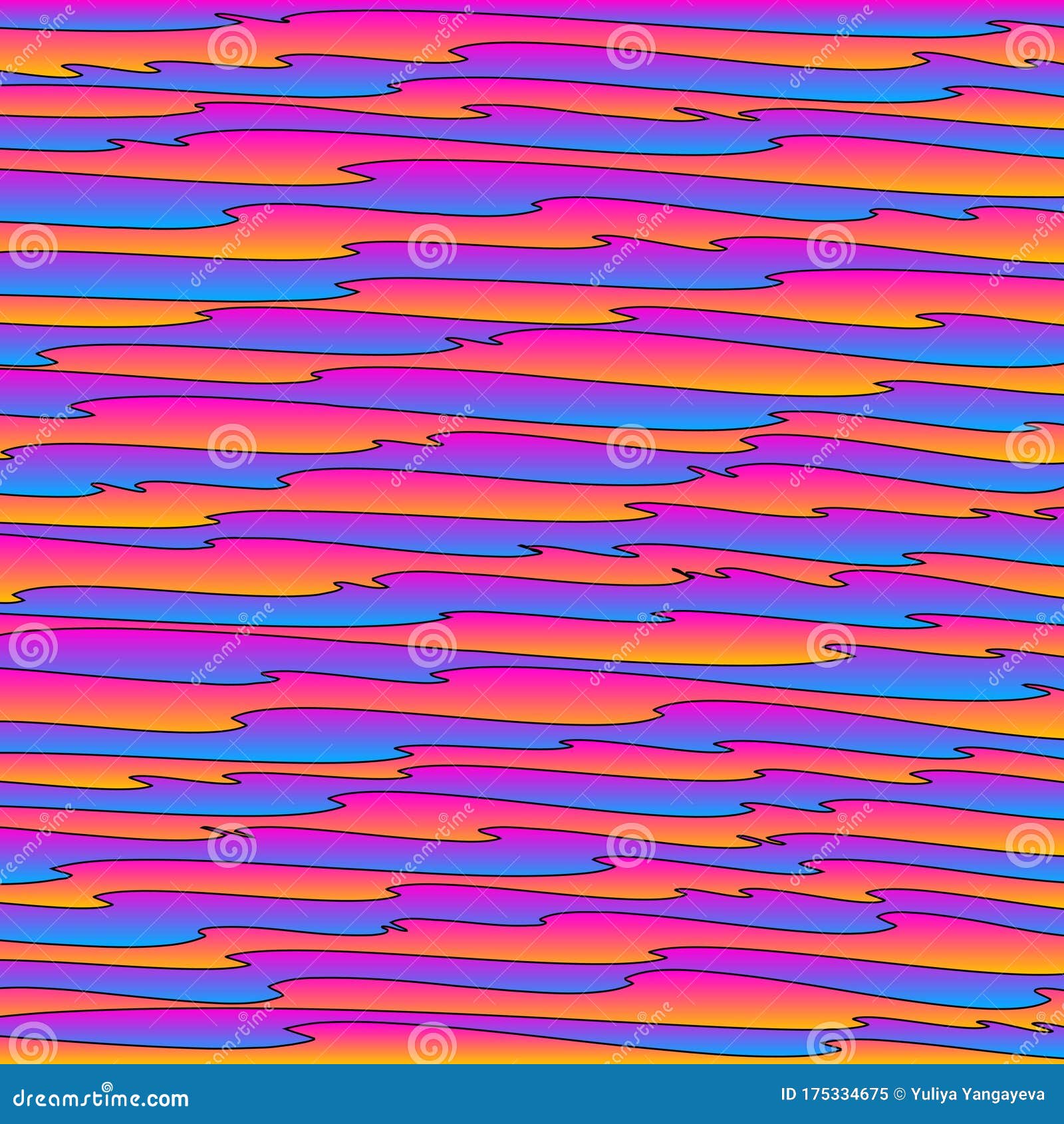 Flowing Bright Pink Scribbles of Art Waves and Orange Lines Stock ...