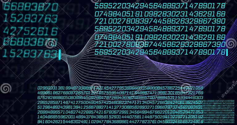 Flowing Data Waves and Binary Coding Image Over Dark Background with Numbers Stock Image - Image ...