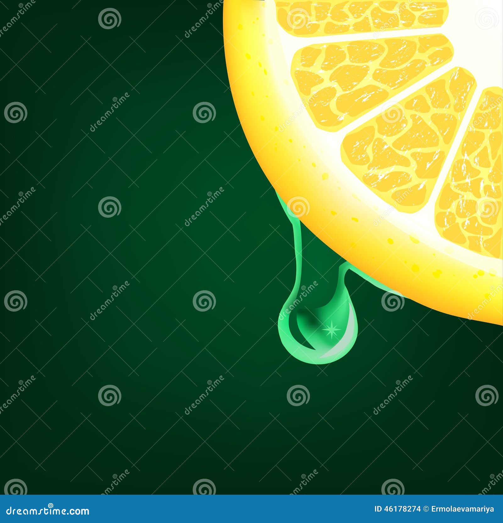 Flowing Down Drop on a Lemon Segment. Vector Stock Vector ...