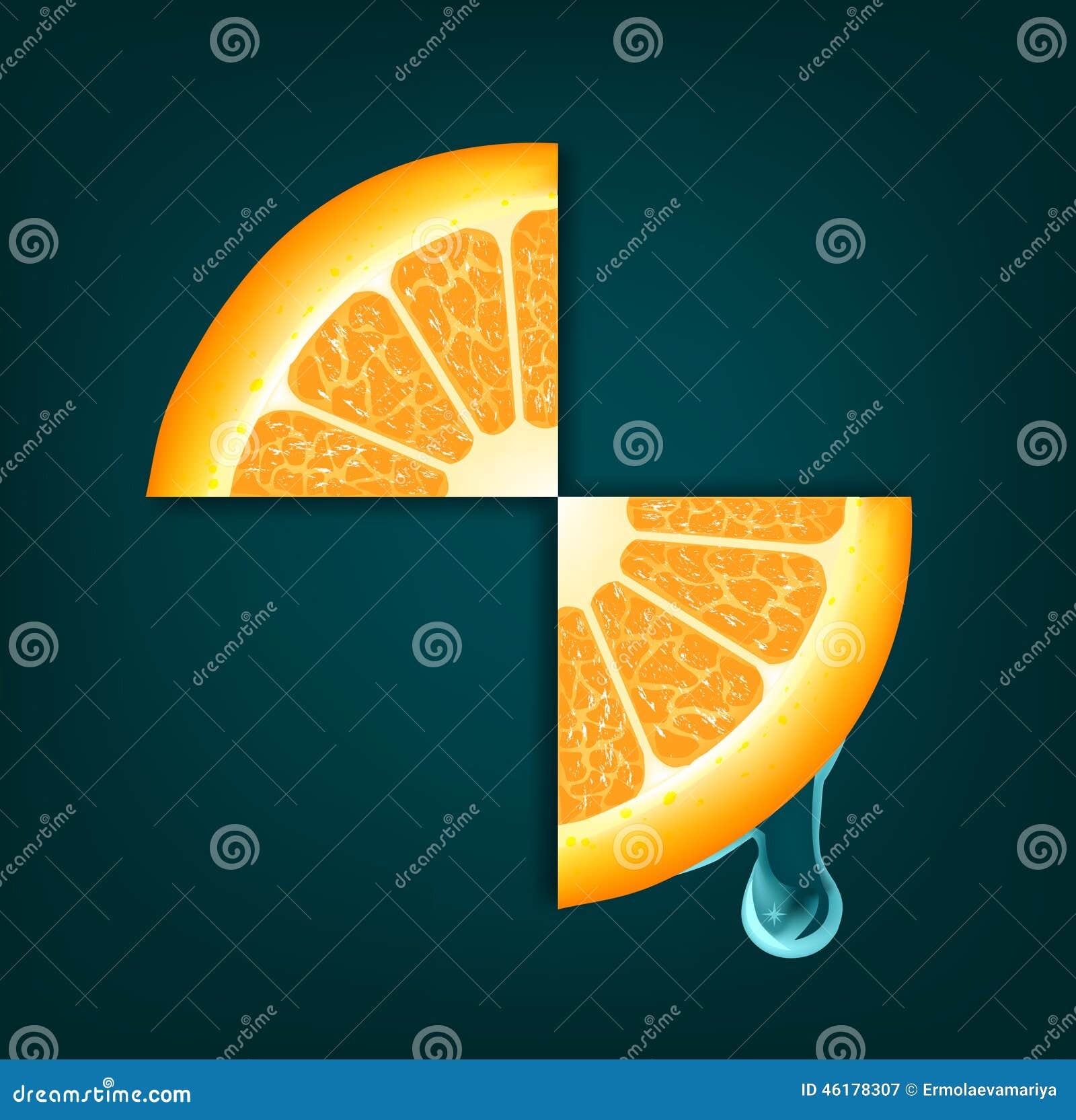 Flowing Down Drop on an Orange Segments. Vector Stock Vector ...