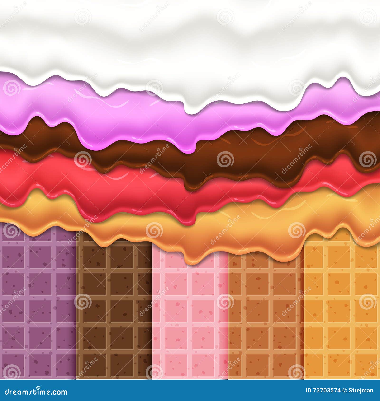 Flowing Glaze On Wafer Texture Sweet Food Stock Vector Illustration