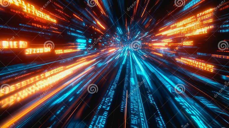 Flowing Glowing Binary Code in a Futuristic Digital Data Stream ...