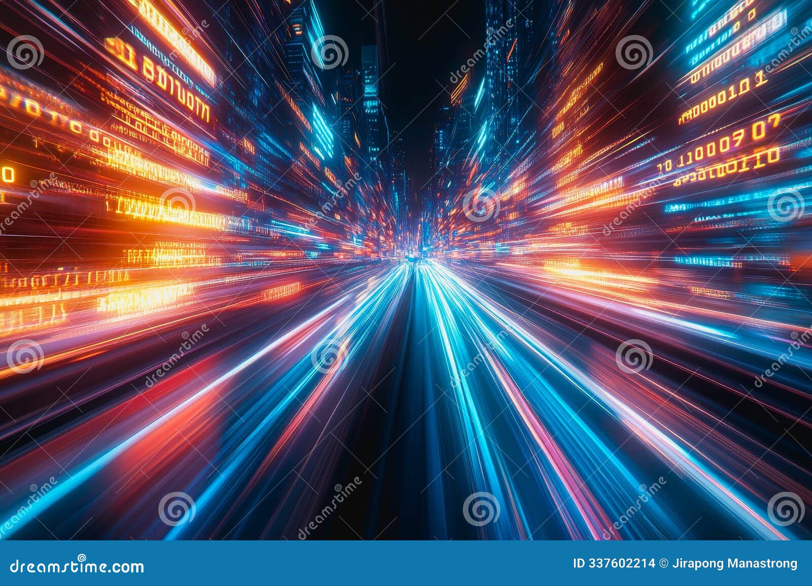 Flowing Glowing Binary Code in a Futuristic Digital Data Stream ...