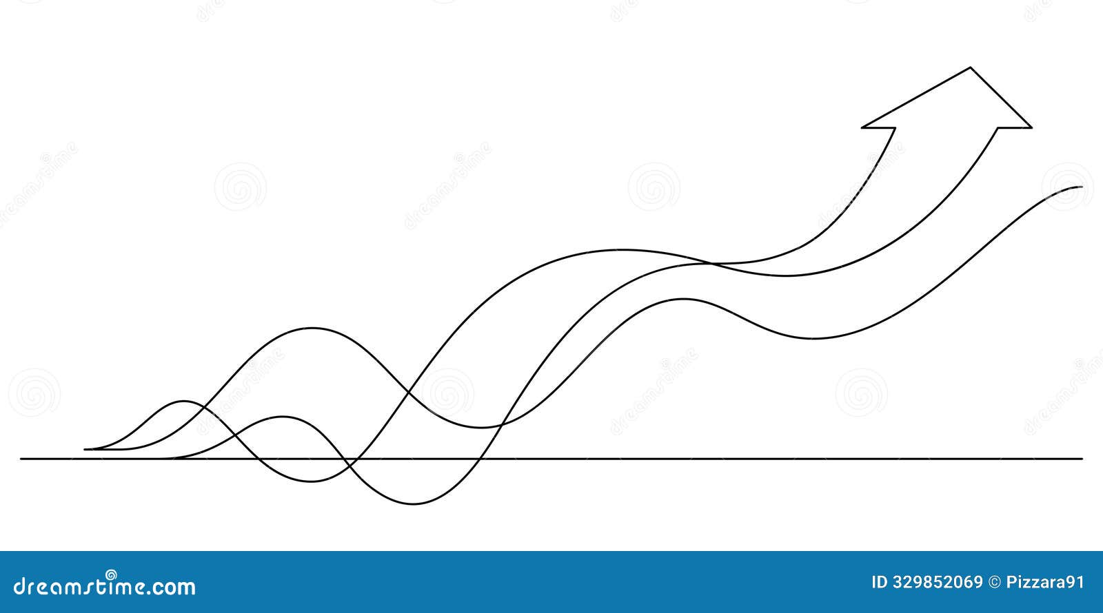 Flowing Growth Chart with Growing Arrow Symbol Continuous One Line ...