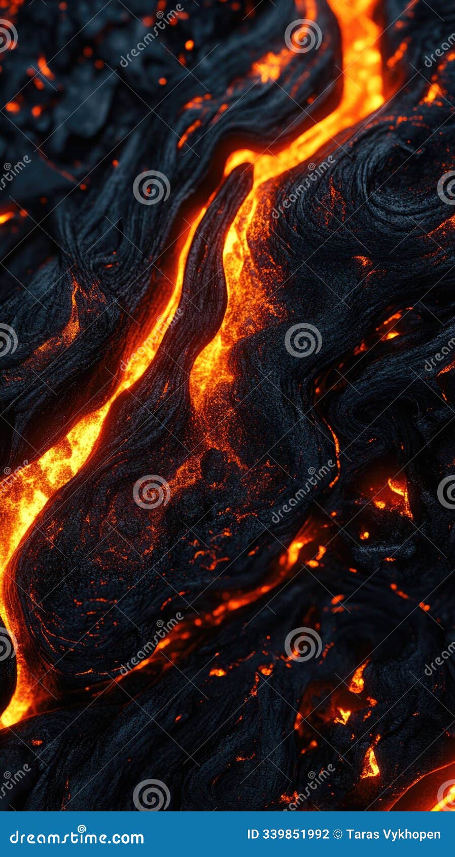 Flowing Lava Casting a Glowing Red and Orange Light in a Dramatic Dark ...
