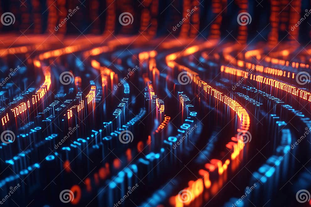 Flowing Lines, Binary Code, and Network Connections Create an Abstract Representation of Big ...