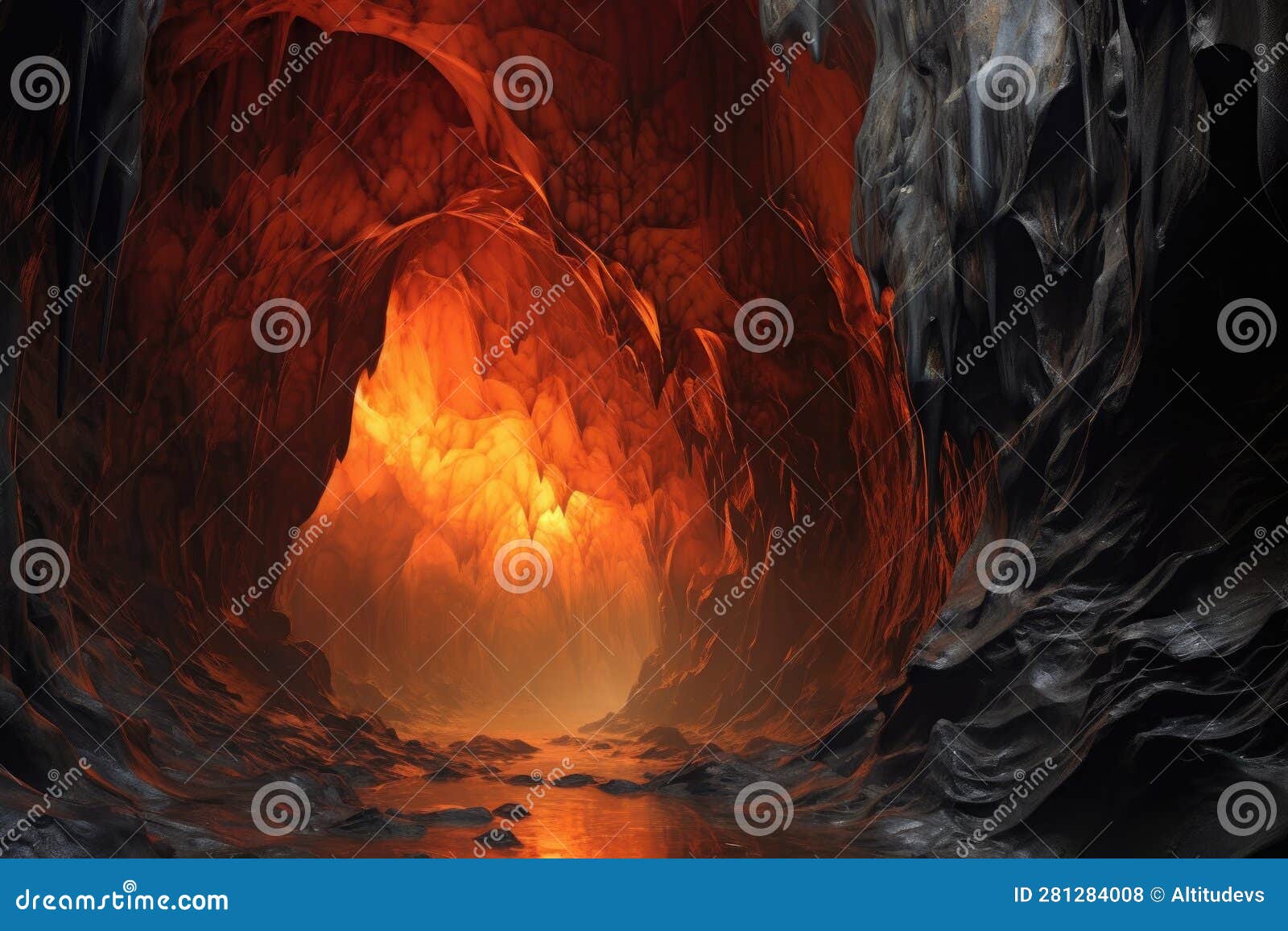 Cave With Molten Lava And Spark Game Background Stock Photo ...