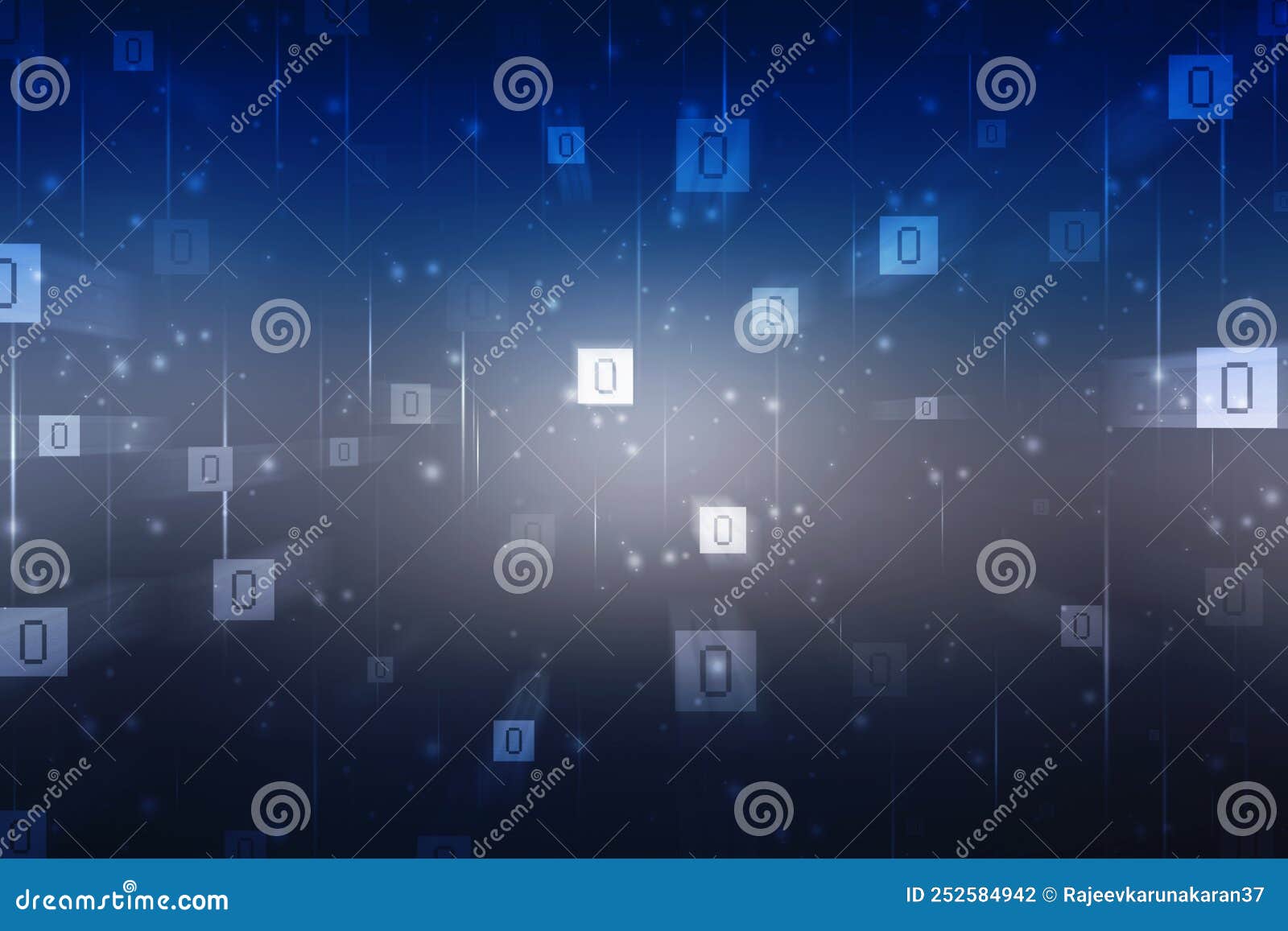 Flowing Number One and Zero Text in Binary Code Format in Technology Background. Stock ...