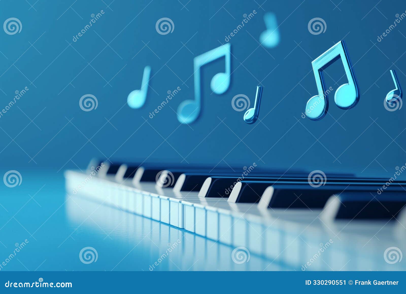 Flowing Piano Keyboard Blends with Digital Music Notes on a Blue ...