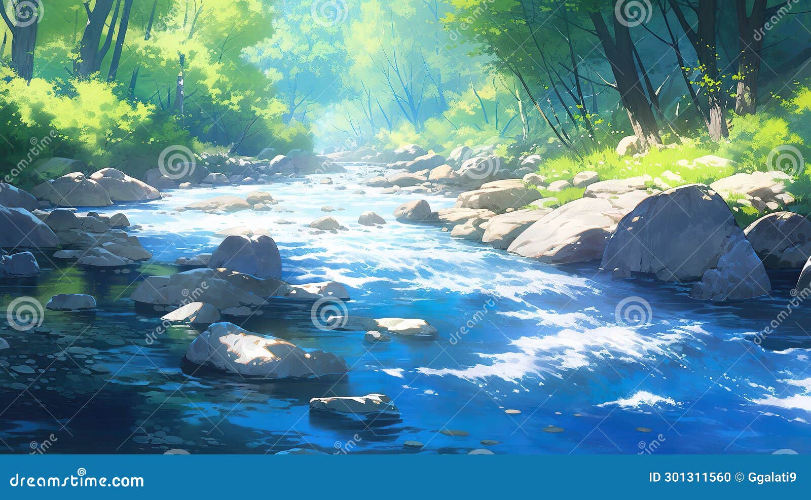 A Flowing River Artwork, Anime Manga Style Stock Illustration ...
