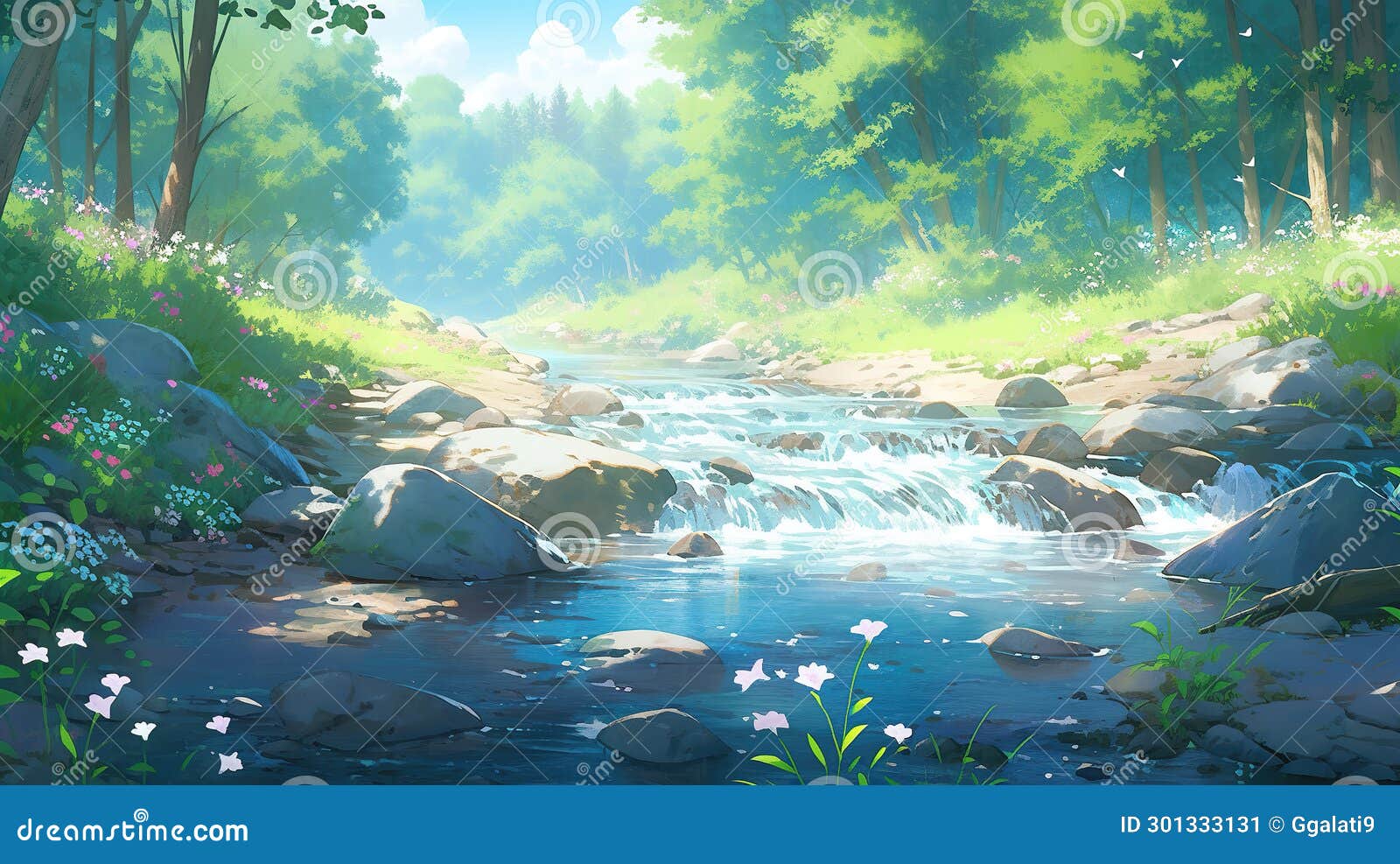 Flowing River Artwork in an Anime Manga Style Stock Illustration ...