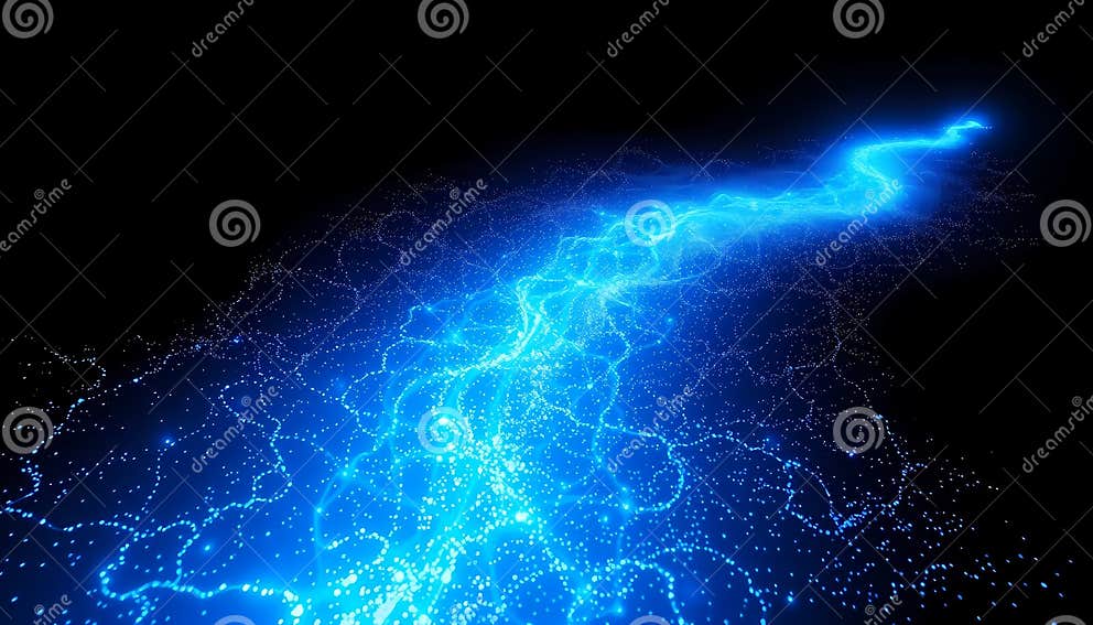 Flowing River Blue Light Deep Black Void Glowing Particles Stock ...