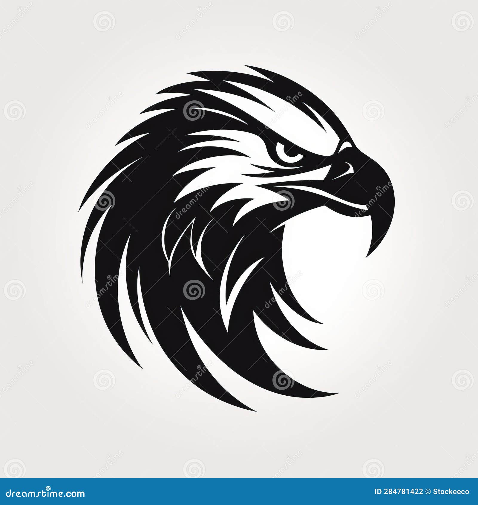 Flowing Silhouette Black Eagle Head Tattoo on Grey Background Stock ...