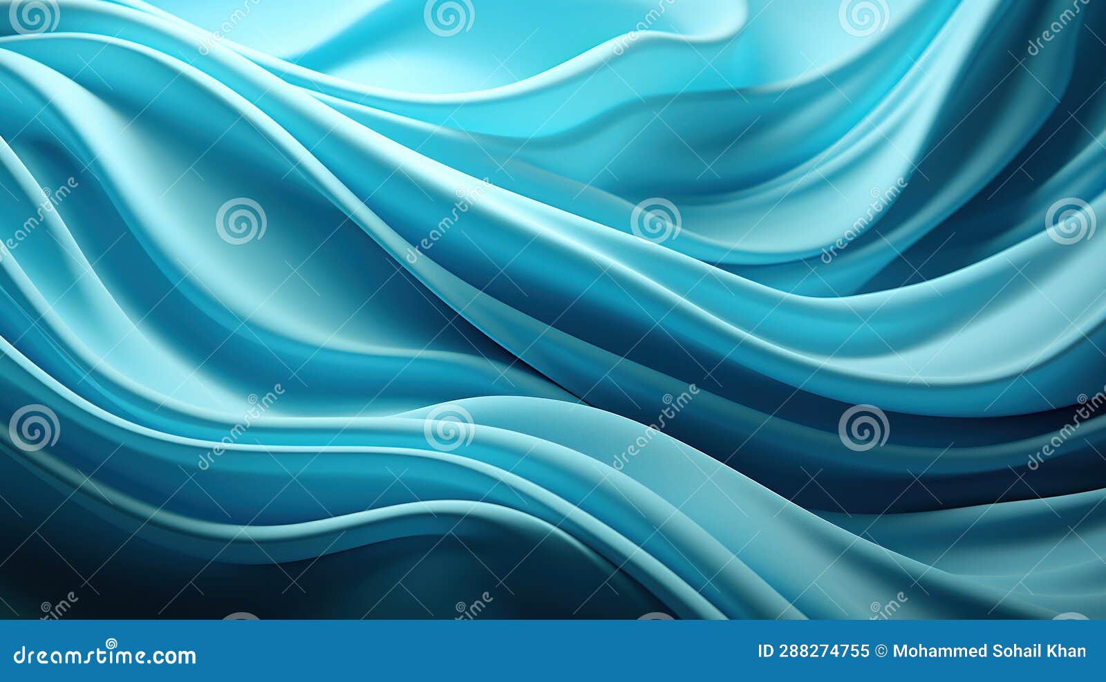 Flowing Soft Wavy Pattern Cyan Color Luxury Silk Cloth Stock ...