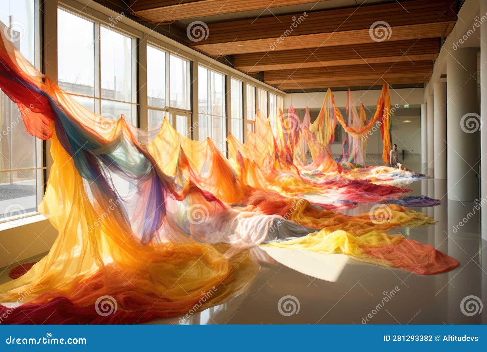Flowing Textile Art Installation in an Open Space Stock Illustration ...