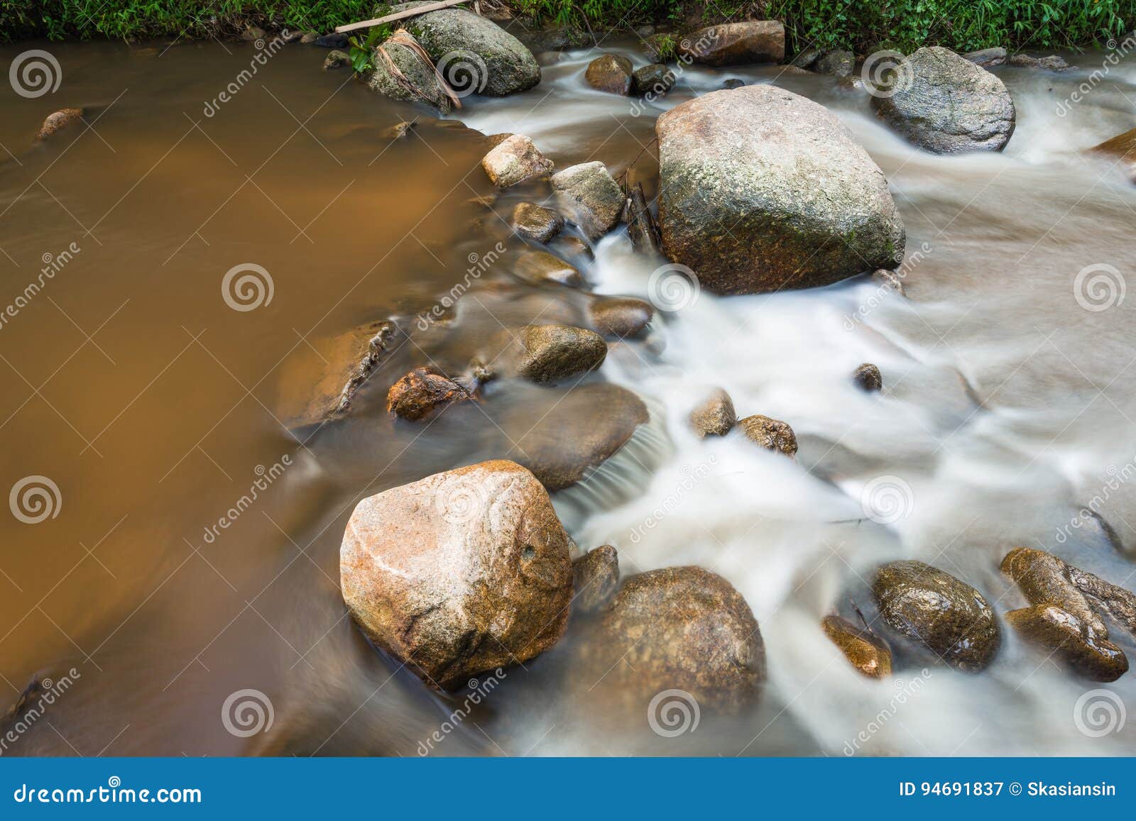 Flowing Water of Brown Rock River Stock Image - Image of jungle ...