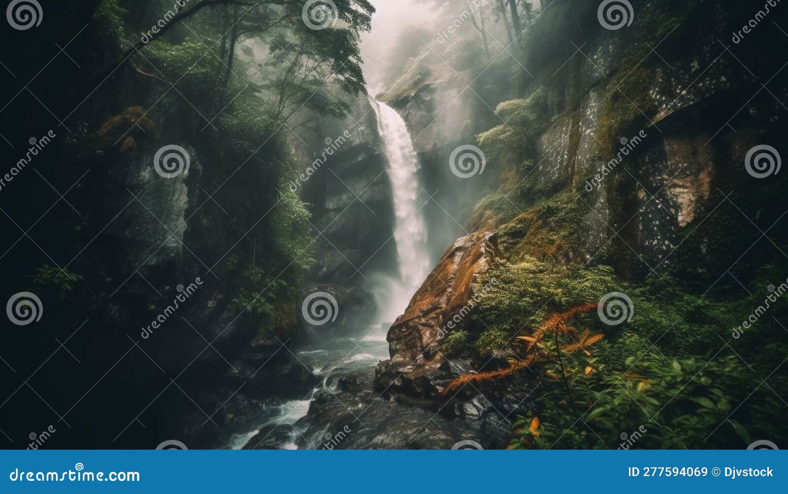 Flowing Water Cascades Down Majestic Mountain Range Generated by AI ...