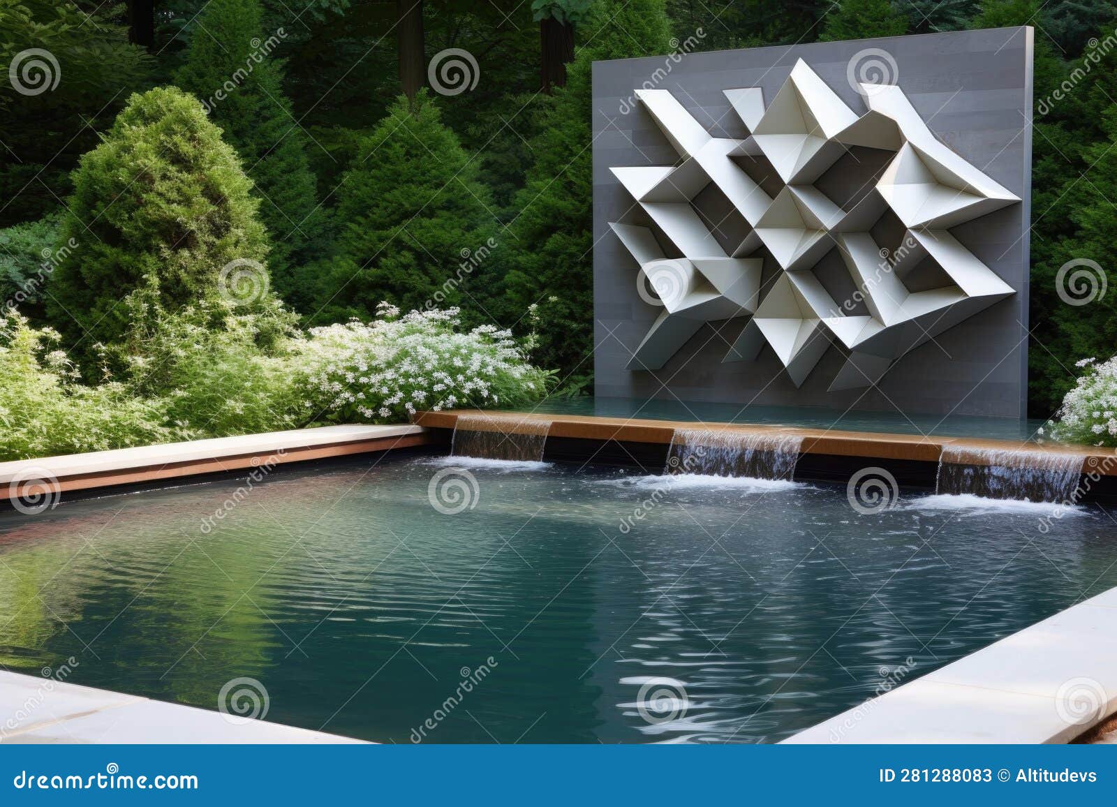 Flowing Water Feature with Geometric Shapes Stock Illustration ...