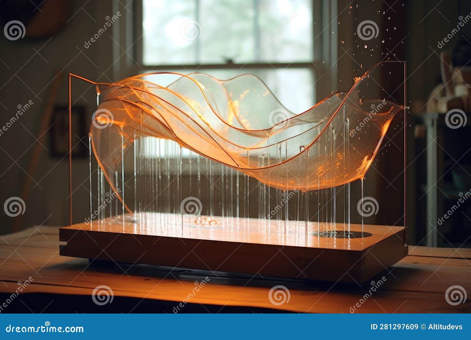 Flowing Water Interacting with Kinetic Sculpture Stock Illustration ...