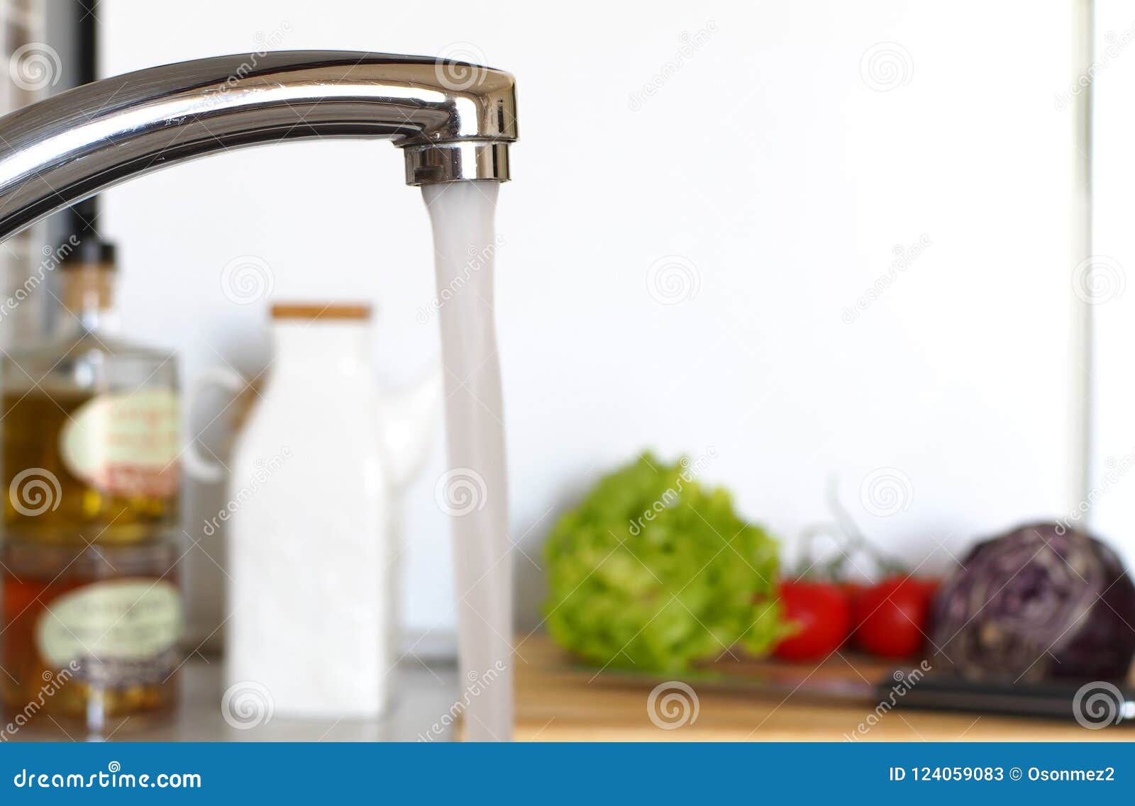 Flowing Water in the Kitchen Stock Image - Image of filling, chrome ...